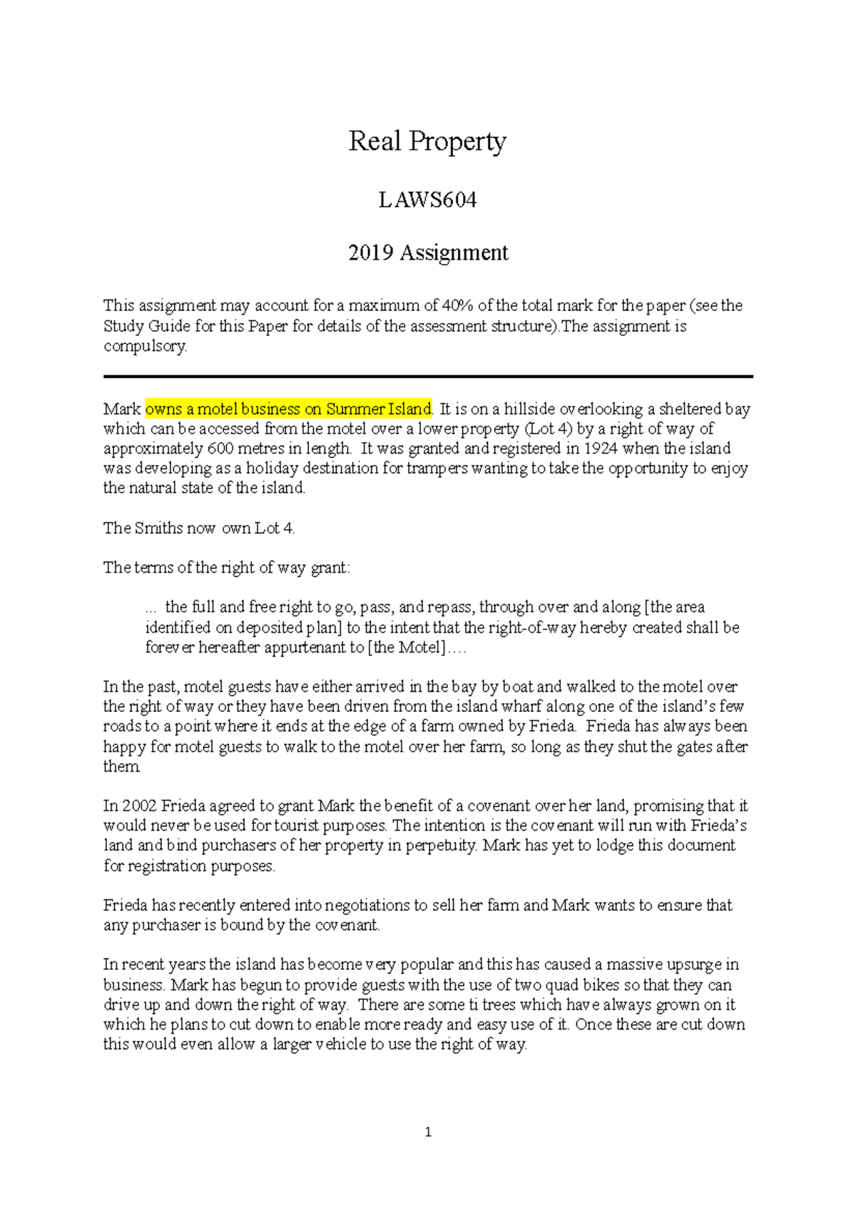 Real Property question - Real Property LAWS 2019 Assignment This ...
