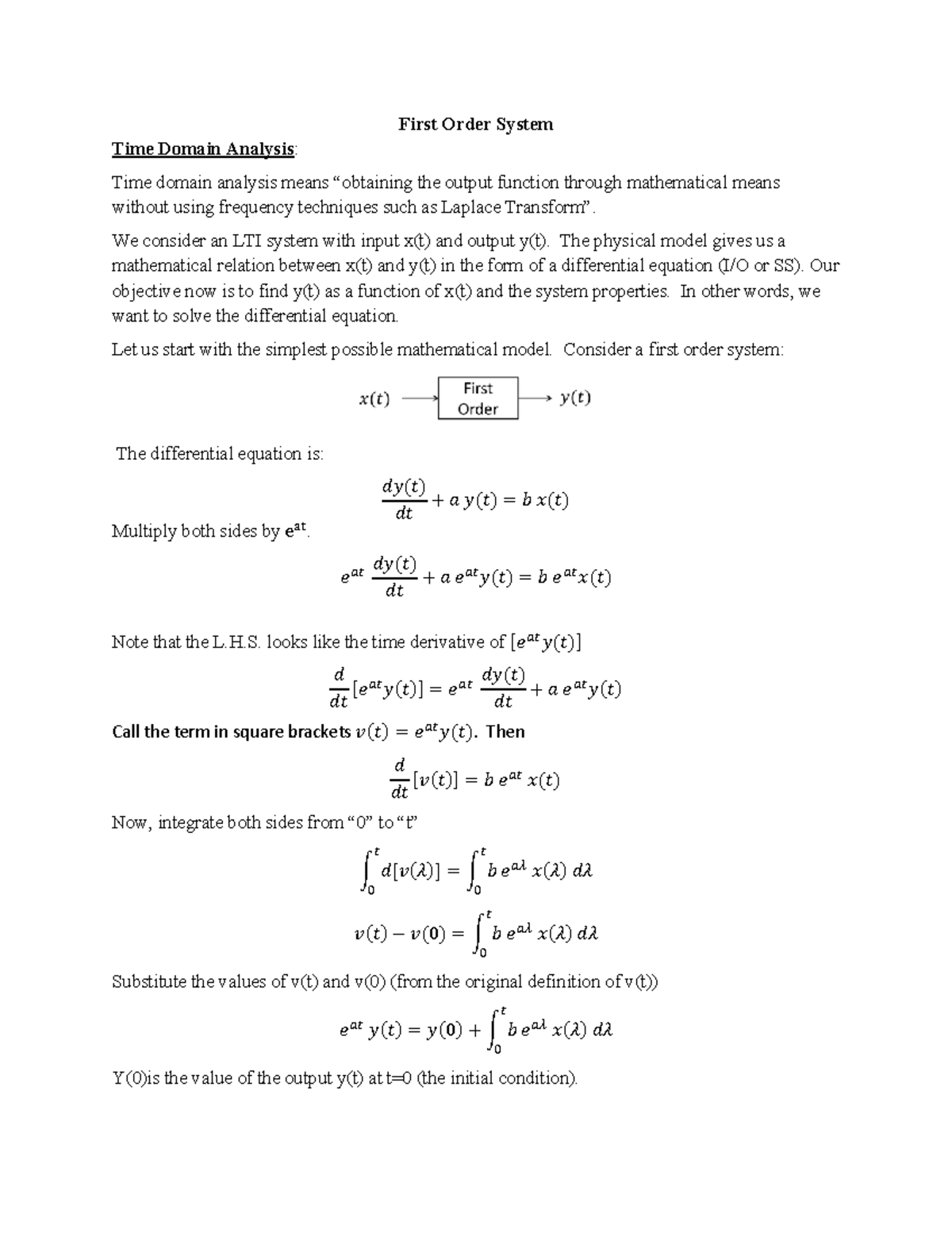 First Order System - Notes - First Order System Time Domain Analysis ...