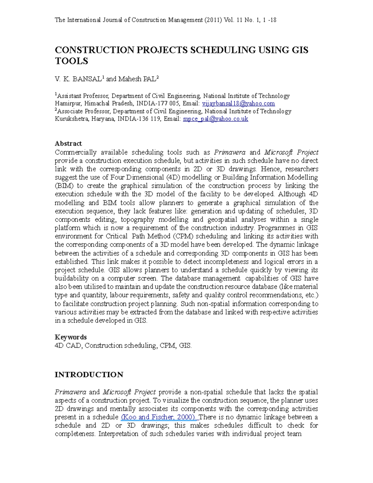 Construction Projects Scheduling Using G - The International Journal of ...