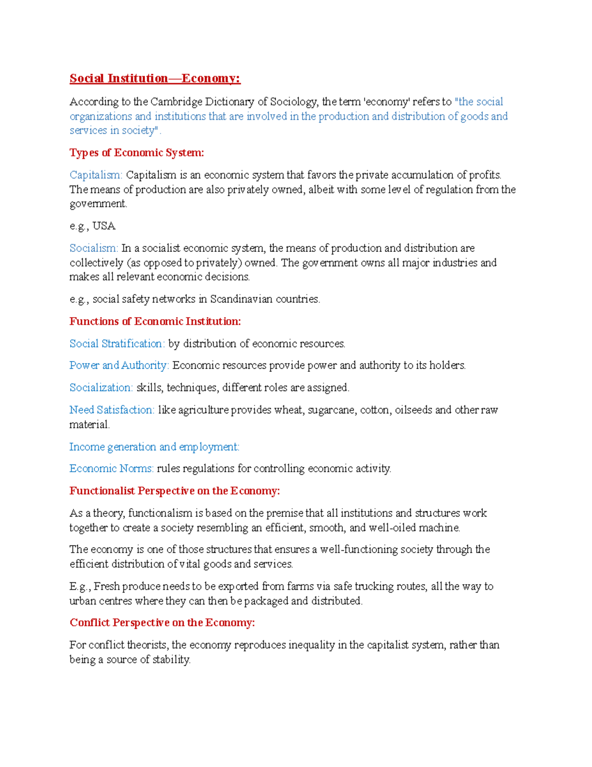 Social Institution-Economy - Social Institution—Economy: According to ...