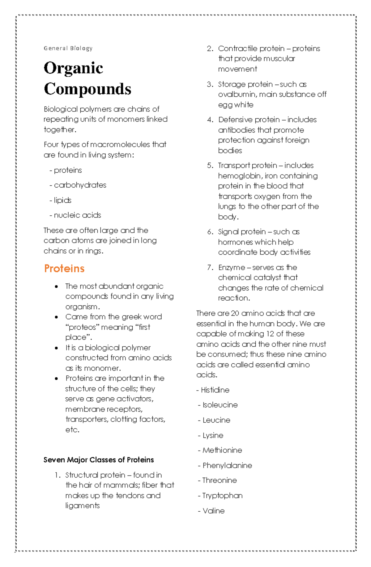 General Biology - The Organic Compounds - General Biology Organic ...