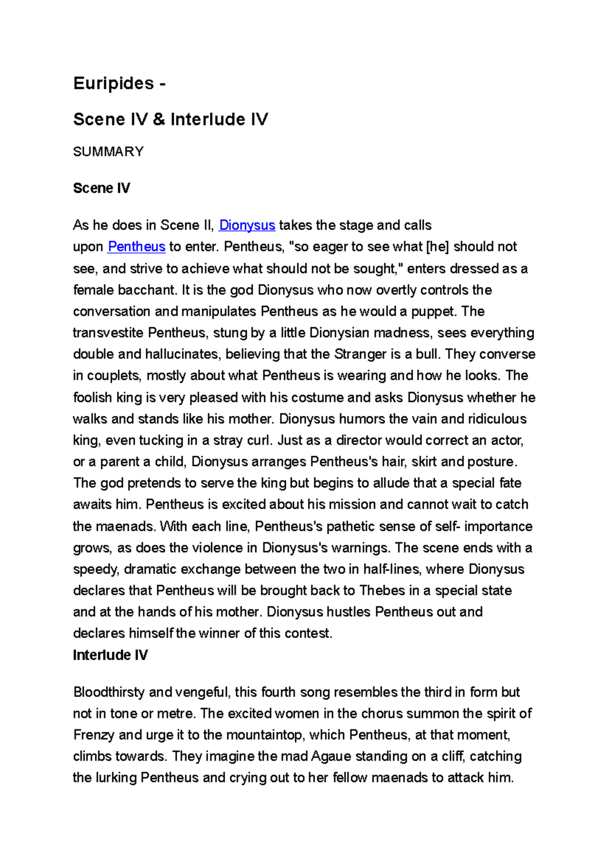 Euripides - The Bacchae - Summary and analysis scene 4 - Euripides ...