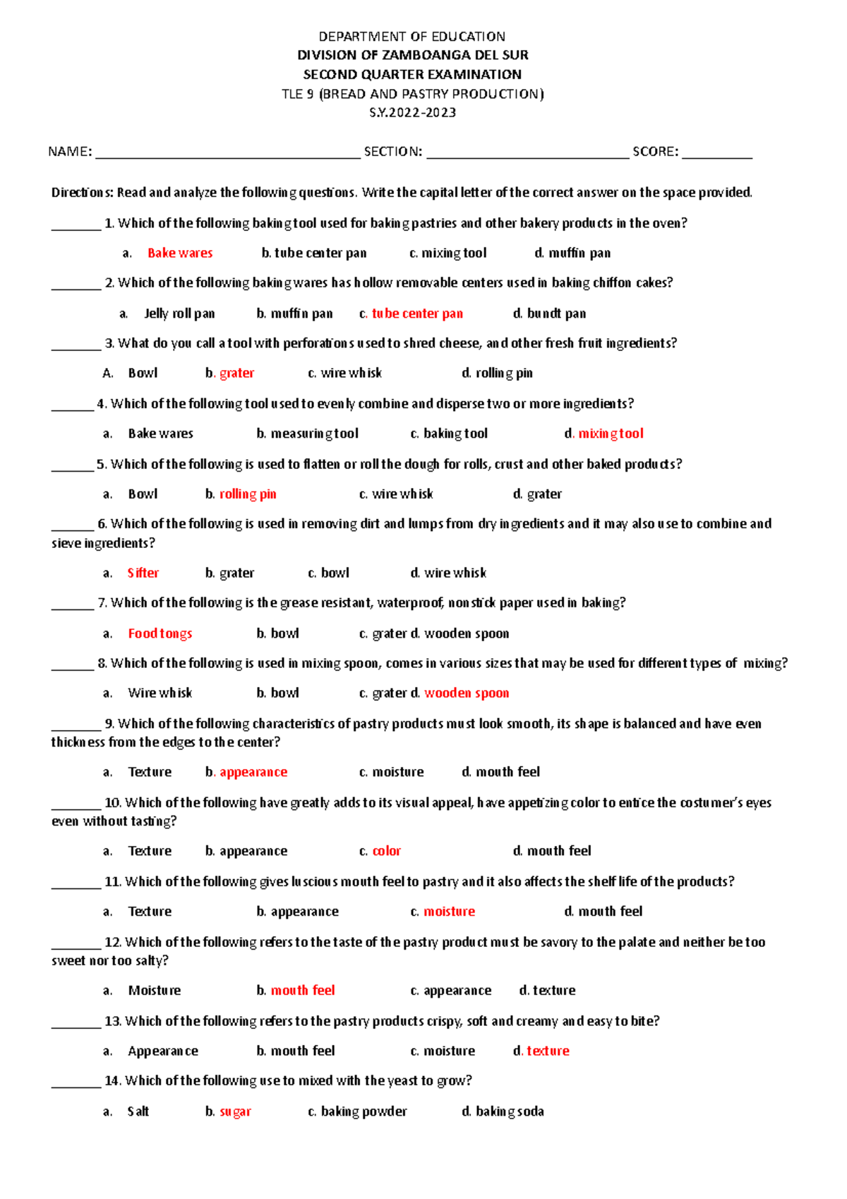 Second Grading TLE 9 TQ - N/A - Directions: Read and analyze the ...