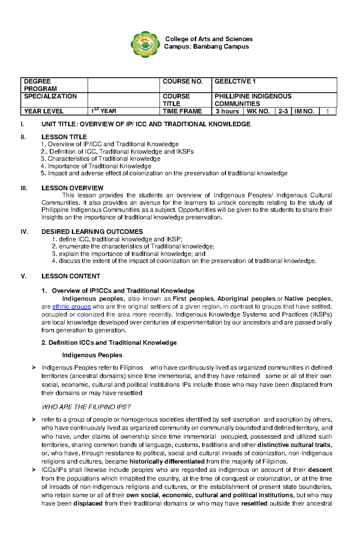 Philippine Indigenous communities - College of Arts and Sciences Campus ...