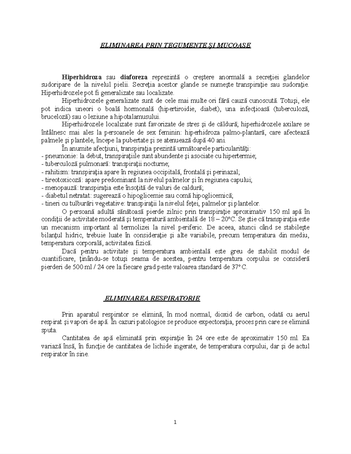 Eliminarea PRIN Tegumente ŞI Mucoase - ELIMINAREA PRIN TEGUMENTE ŞI ...