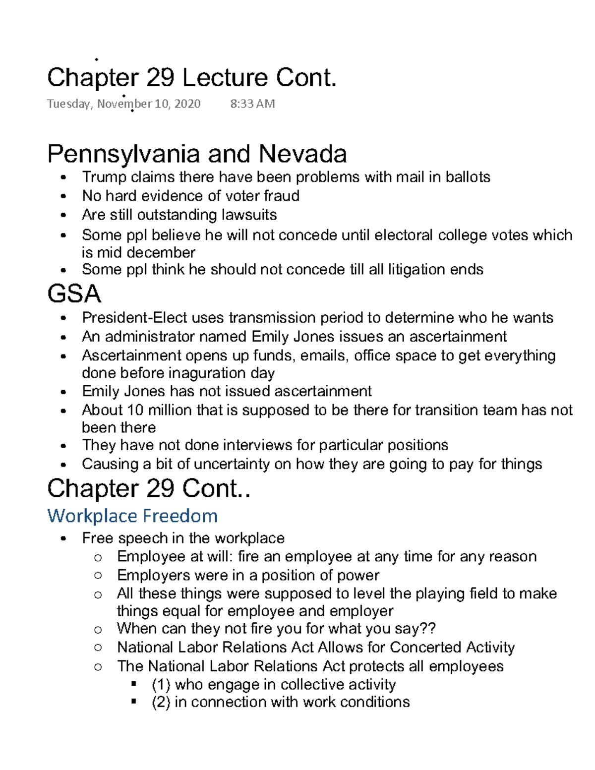 Chapter 29 Lecture Cont. - Pennsylvania and Nevada Trump claims there have been problems with ...