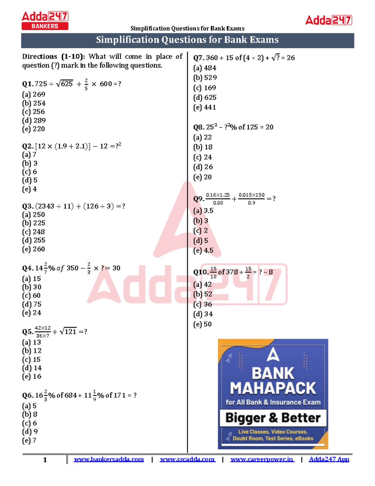 Simplification Questions for Bank Exams - bankersadda | sscadda ...
