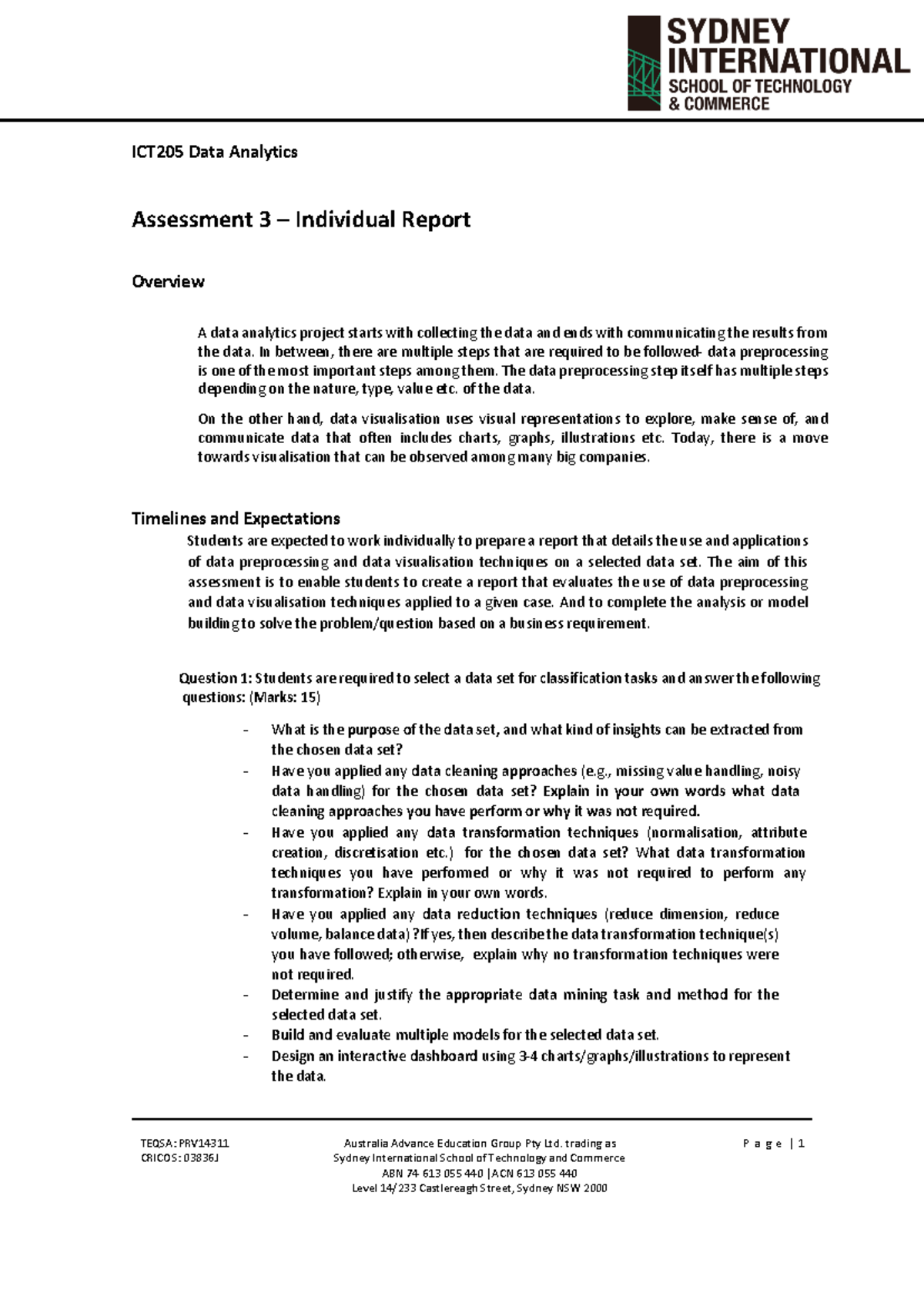 Assessment 3 Briefing - Assesments - TEQSA: PRV CRICOS: 03836J ...