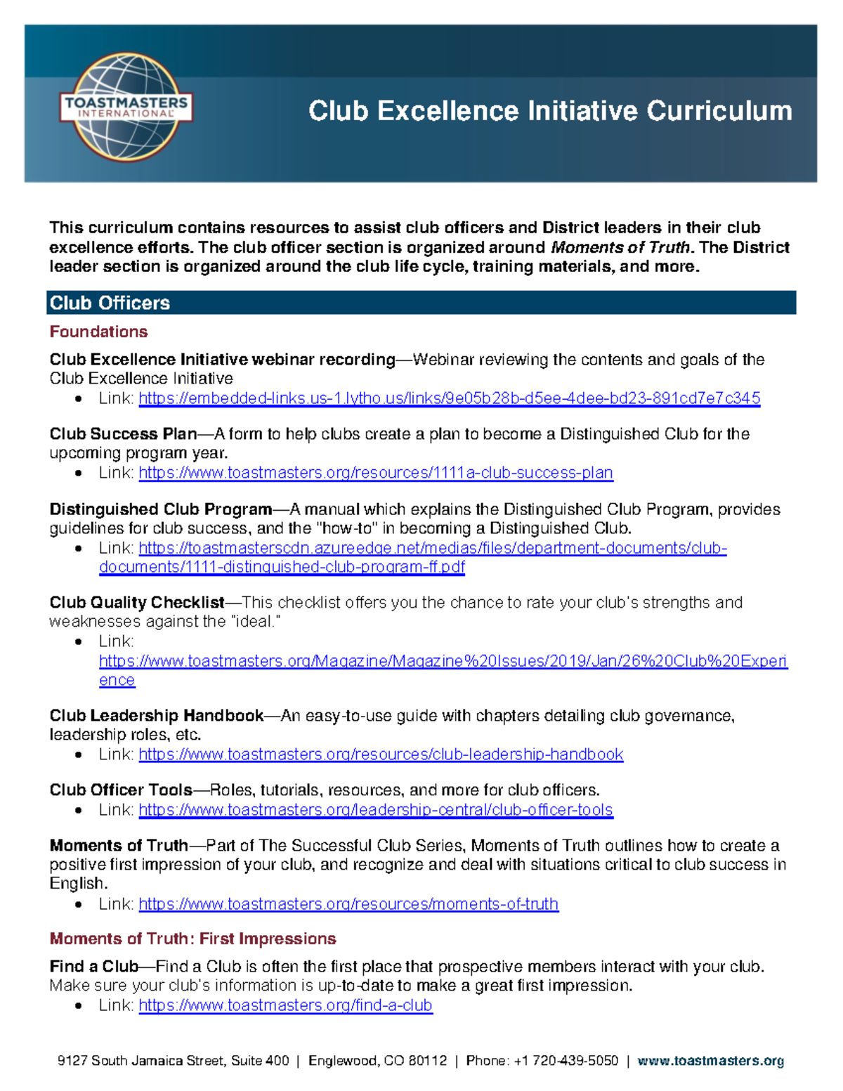 Club excellence initiative curriculum - Club Excellence Initiative ...