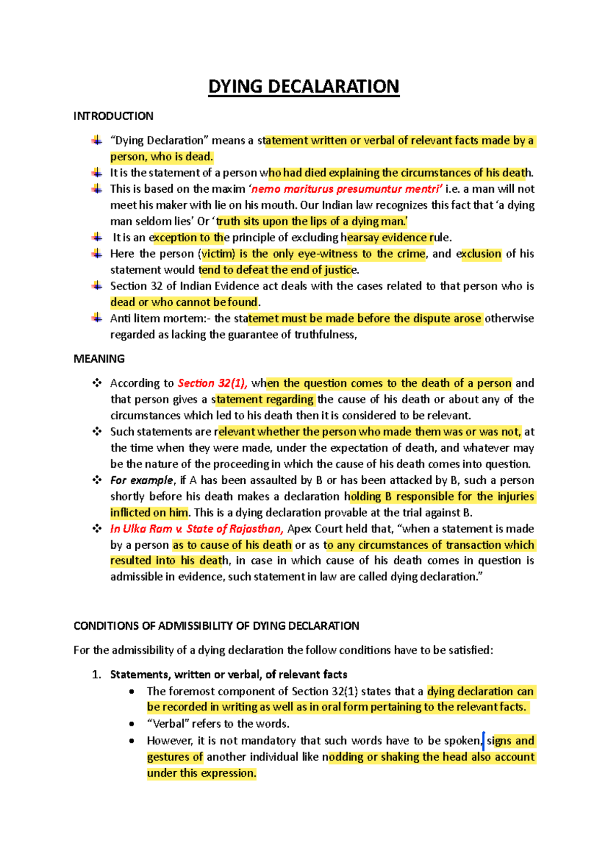 Dying Declaration - DYING DECALARATION INTRODUCTION “Dying Declaration ...