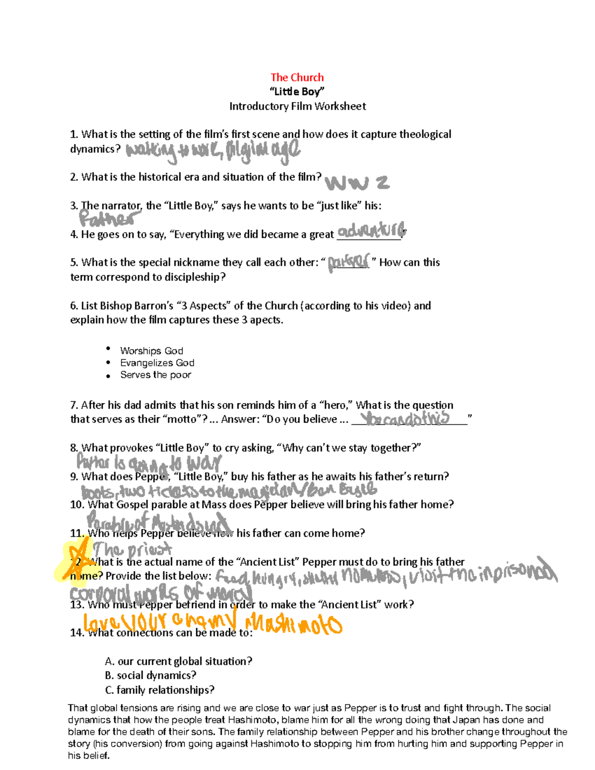 Download 2728210 - Balancing Ws assignment - The Church “Li$le Boy” Introductory Film Worksheet ...