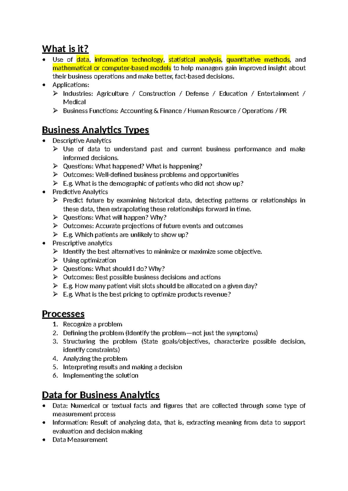 BT1101 Wk1 L Data for BZA - What is it? • Use of data, information technology, statistical ...