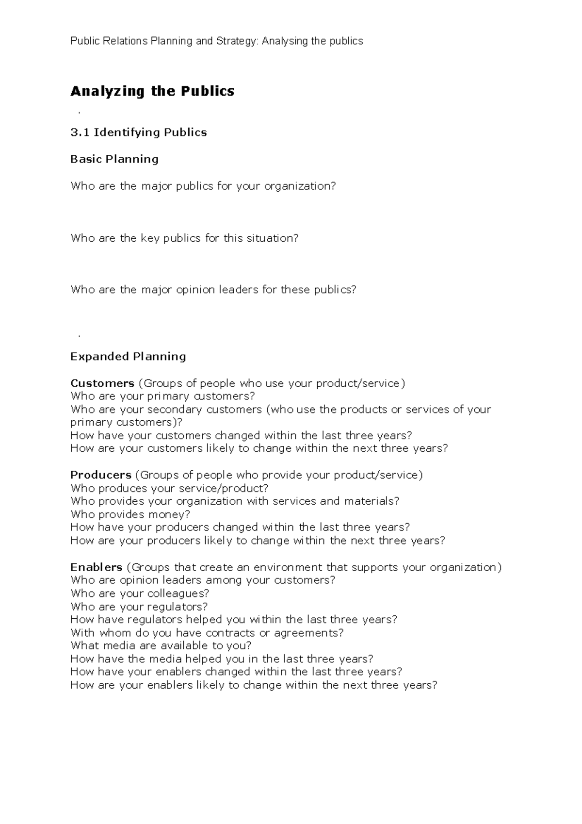 Publics worksheet - Lecture notes 3 - Analyzing the Publics 3 ...