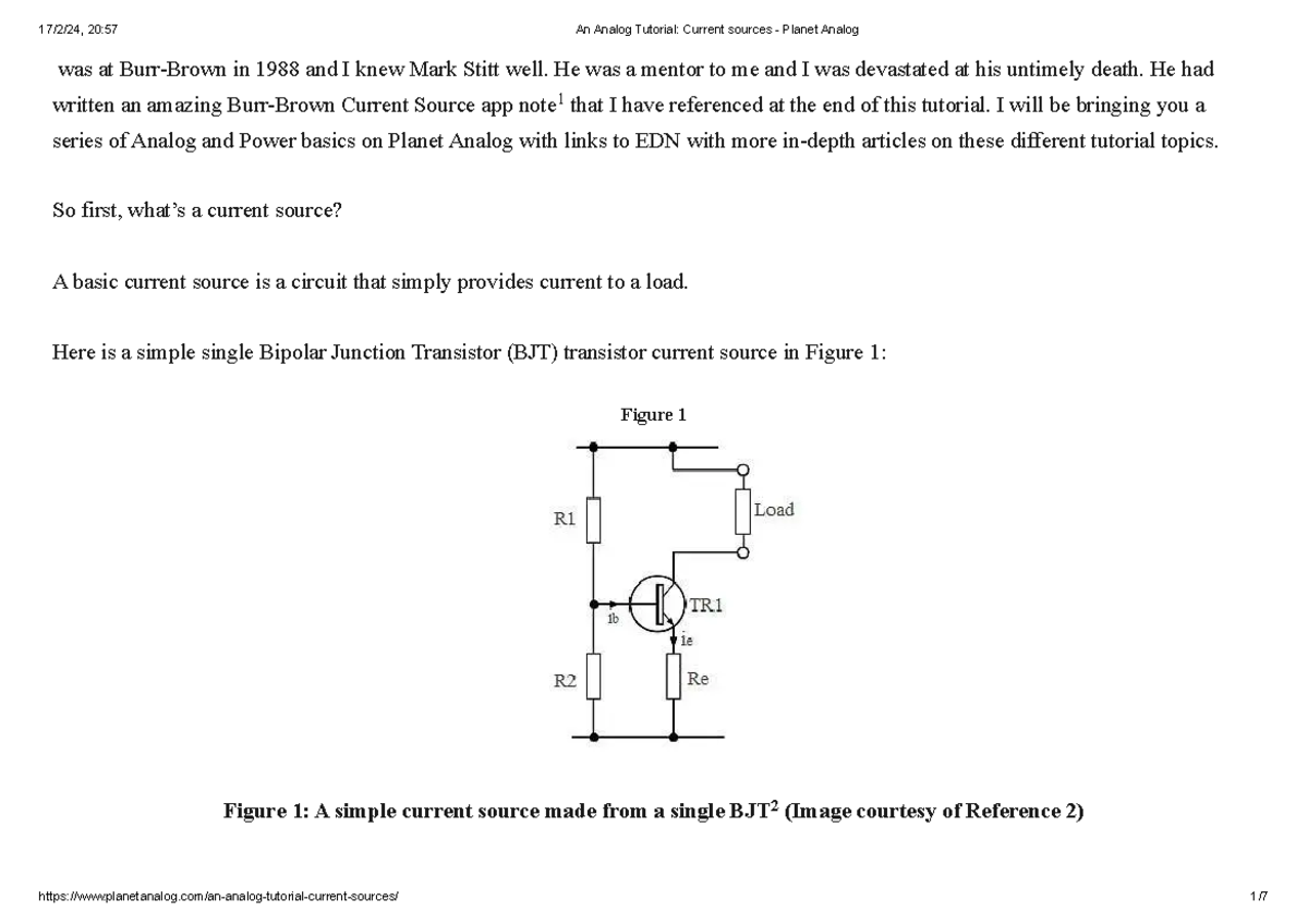 An Analog Tutorial Current sources - Planet Analog - was at Burr-Brown in 1988 and I knew Mark ...