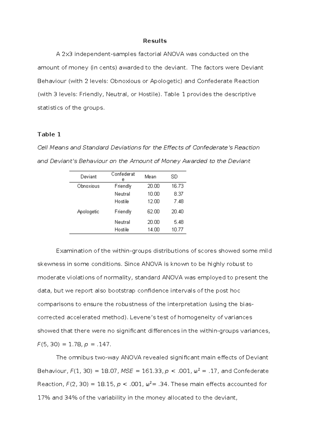 Example write up anova - Results A 2x3 independent-samples factorial ...