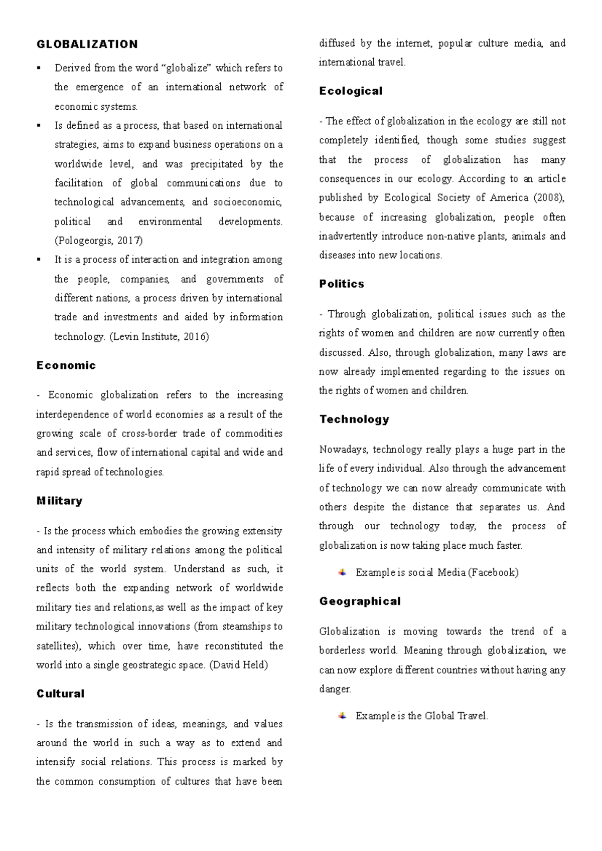 Contemporary world - lectures - GLOBALIZATION Derived from the word “globalize” which refers to ...