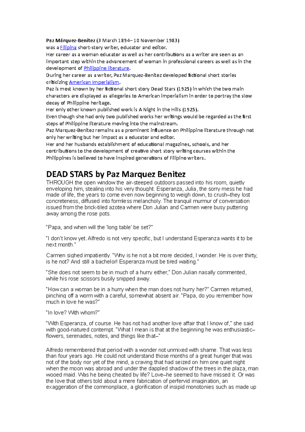 DEAD Stars by Paz Marquez Benitez - Literature - University of the ...