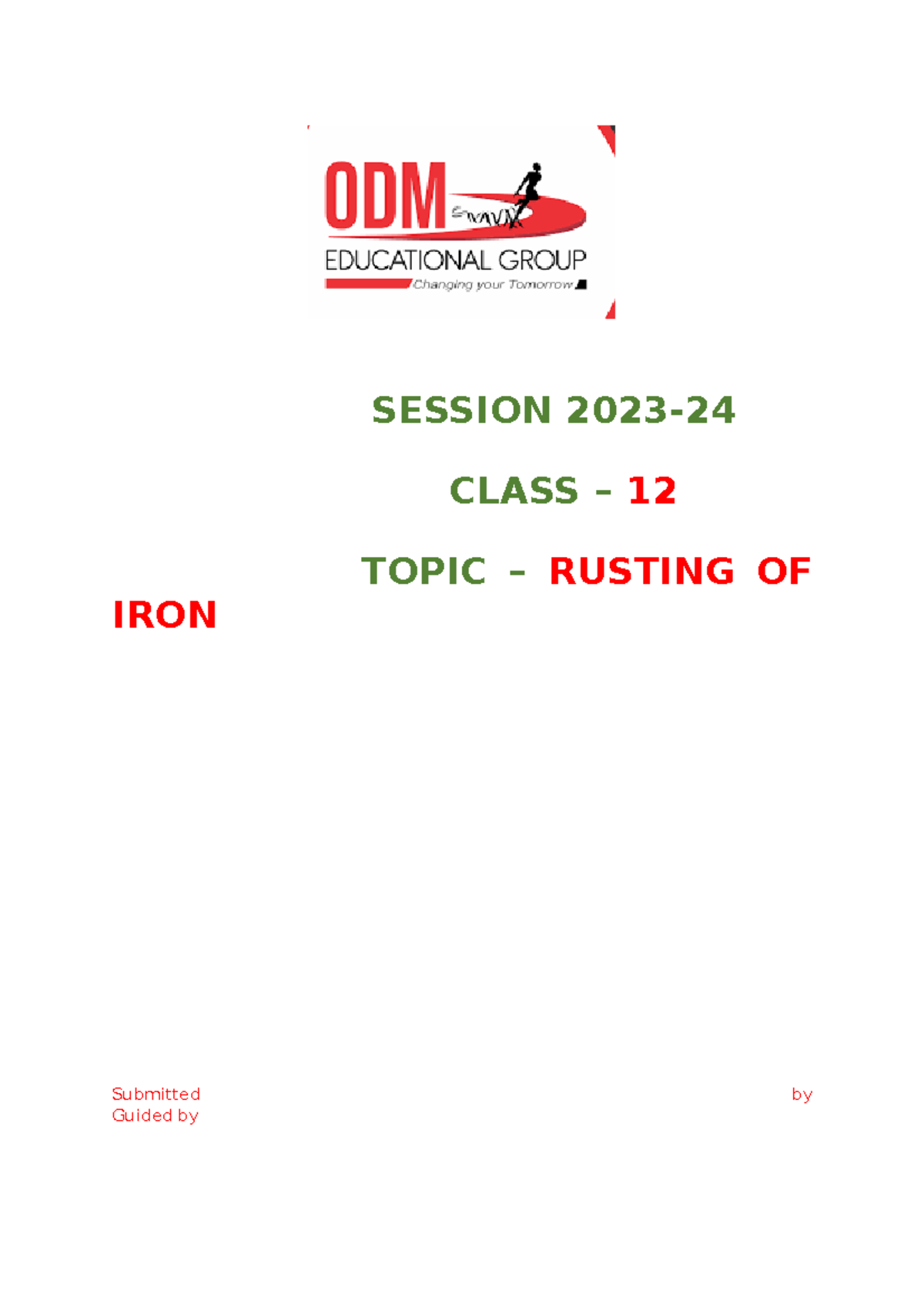 Rusting Of Iron Project final draft - SESSION 2023- CLASS – 12 TOPIC ...