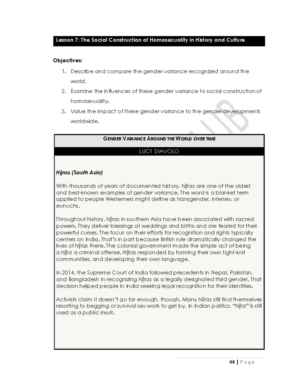 UNIT 1 Lesson 7 - lecture notes - 40 | P a g e Objectives: Describe and ...