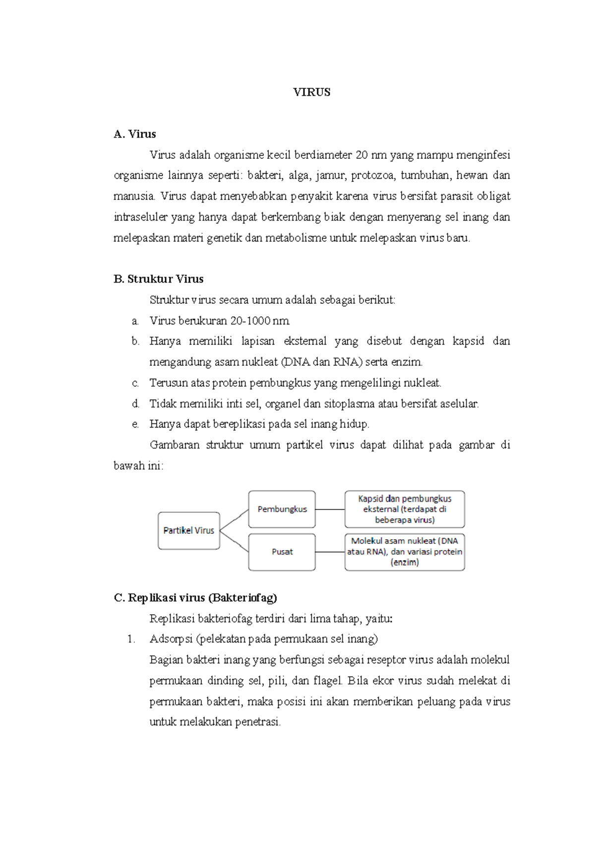 Rangkuman Materi Virus - VIRUS A. Virus Virus adalah organisme kecil ...