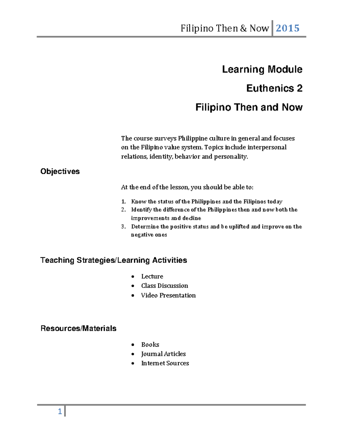 LM04 Filipino Then Now - AMAOED - Learning Module Euthenics 2 Filipino ...