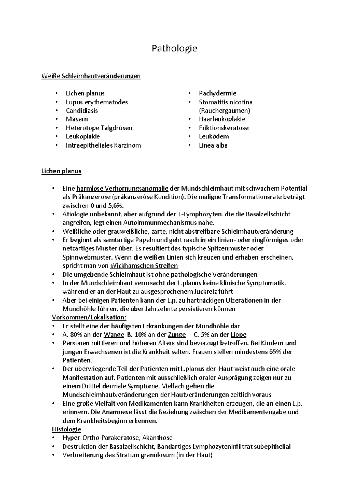 Pathologie-vorlesungen - Pathologie Weiße Schleimhautveränderungen ...
