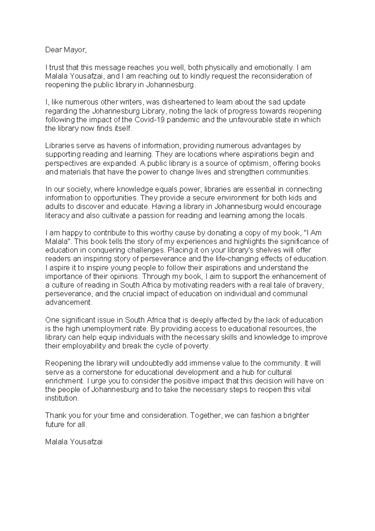 OPEN Letter example - Dear Mayor, I trust that this message reaches you ...