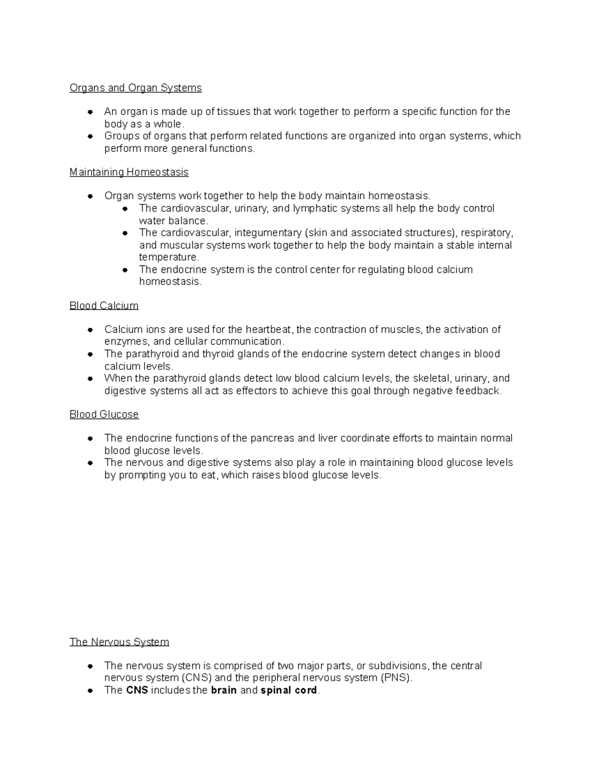 Biology II Notes #13 Overview of Body Systems - Organs and Organ ...