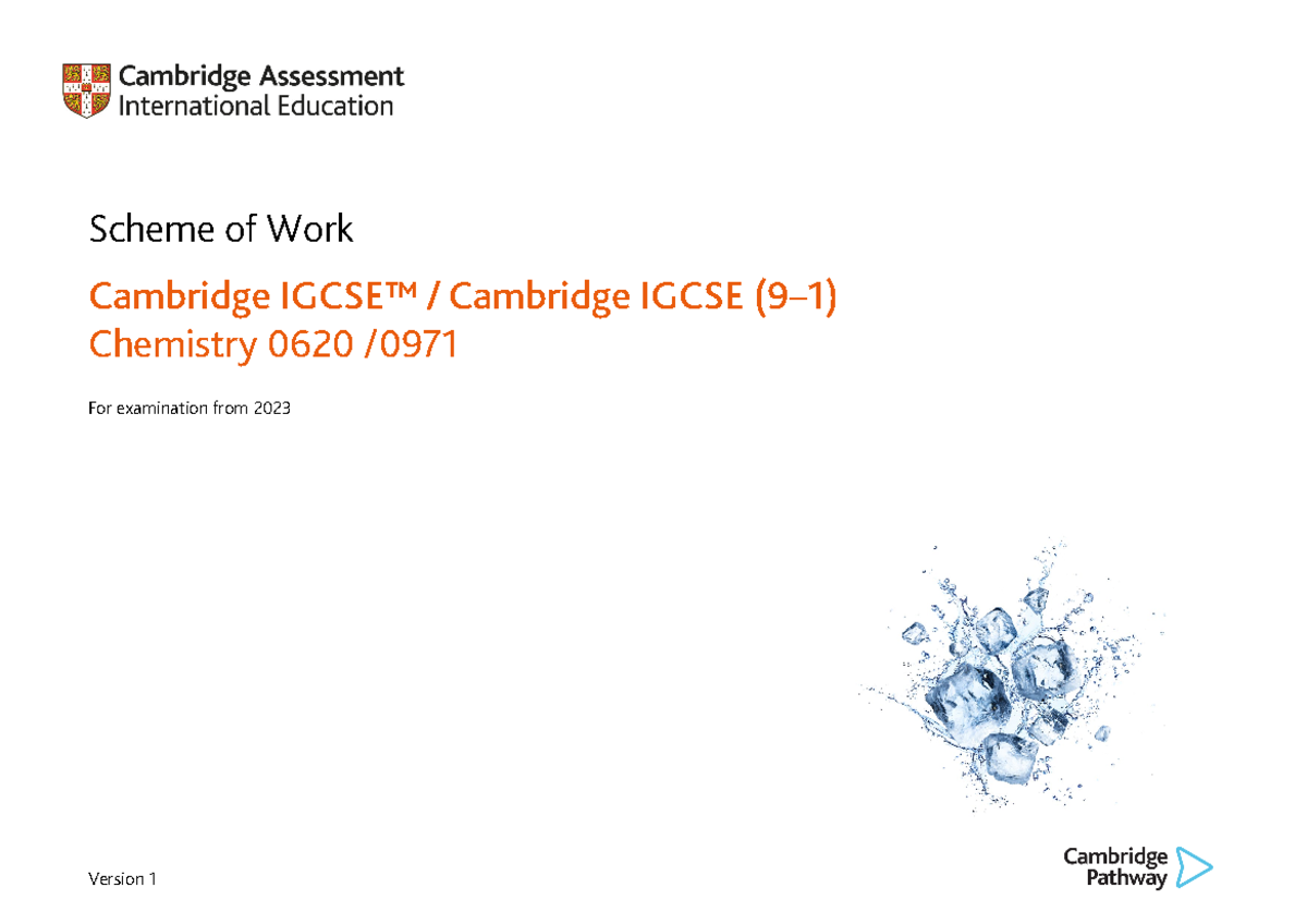 Scheme of Work 9-1 Chemistry 0620 & 0971 - Version 1 Cambridge IGCSE ...