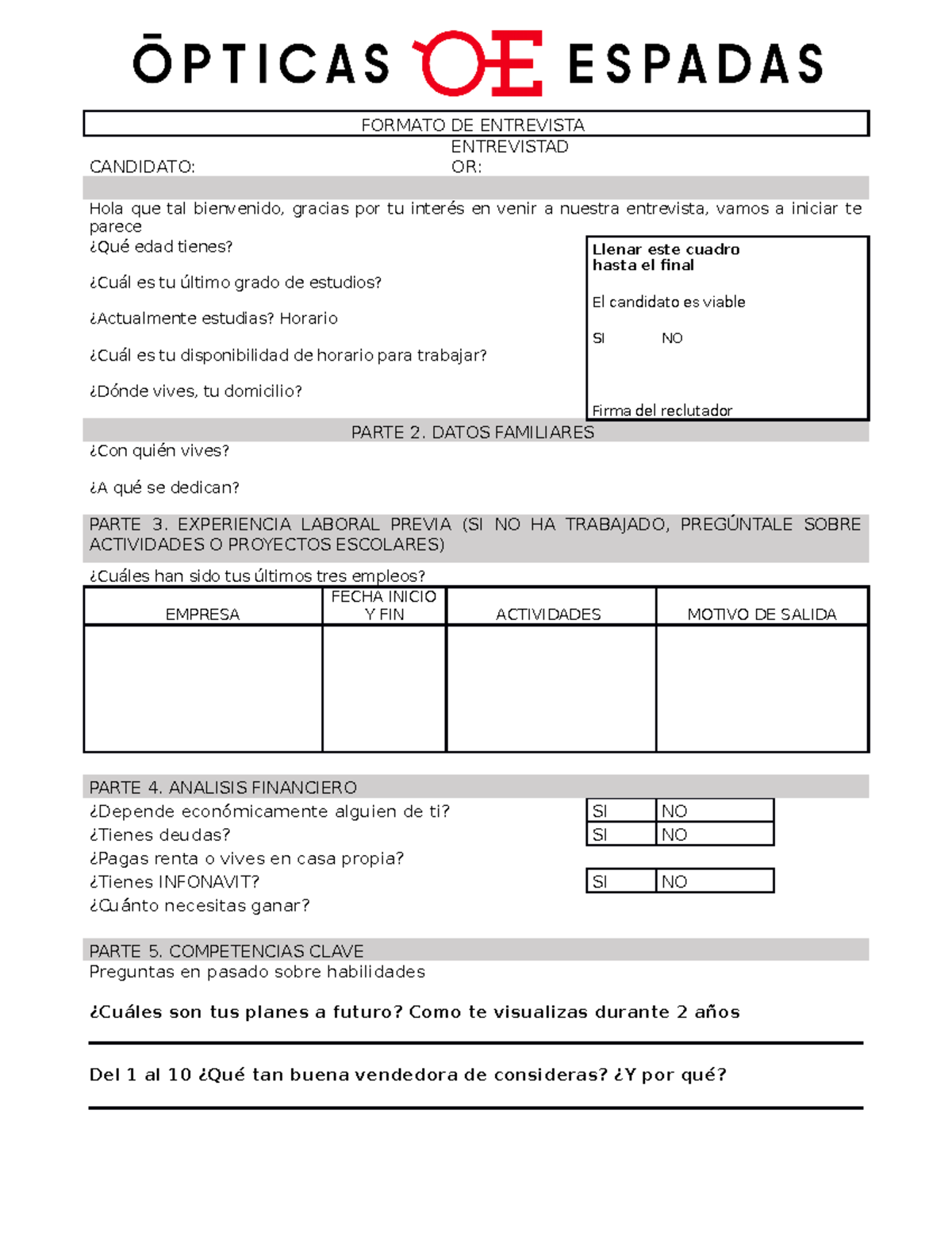 Formato entrevista sencillo - FORMATO DE ENTREVISTA CANDIDATO ...