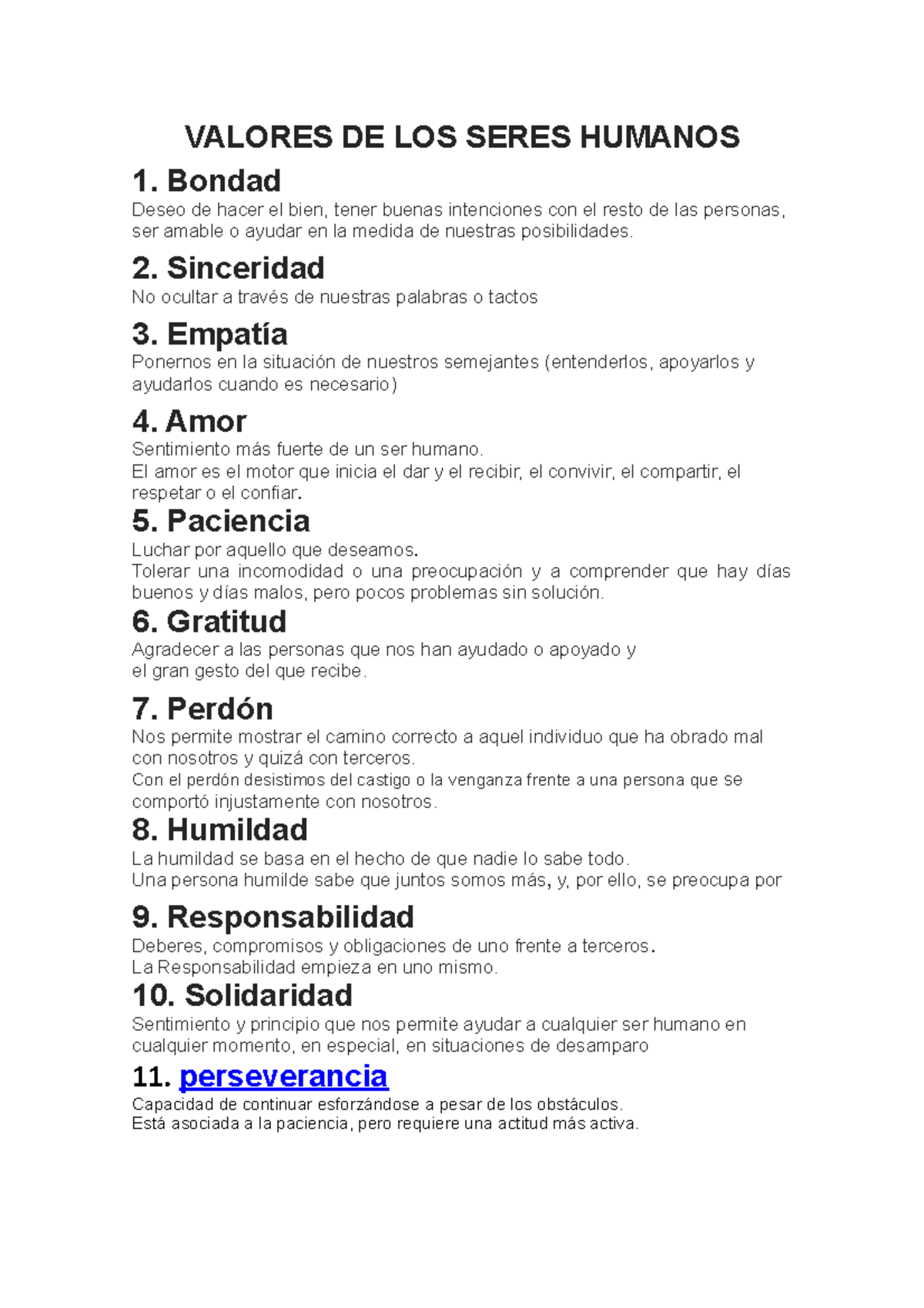 Valores DE LOS Seres Humanos - VALORES DE LOS SERES HUMANOS 1. Bondad ...