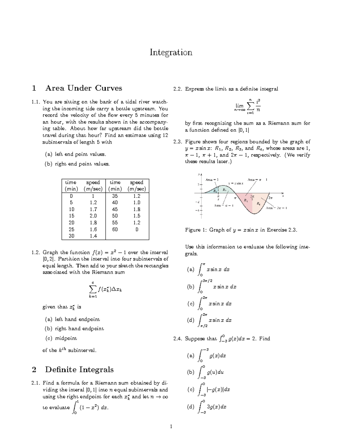 5 - homework - Integration 1 Area Under Curves You are sitting on the ...