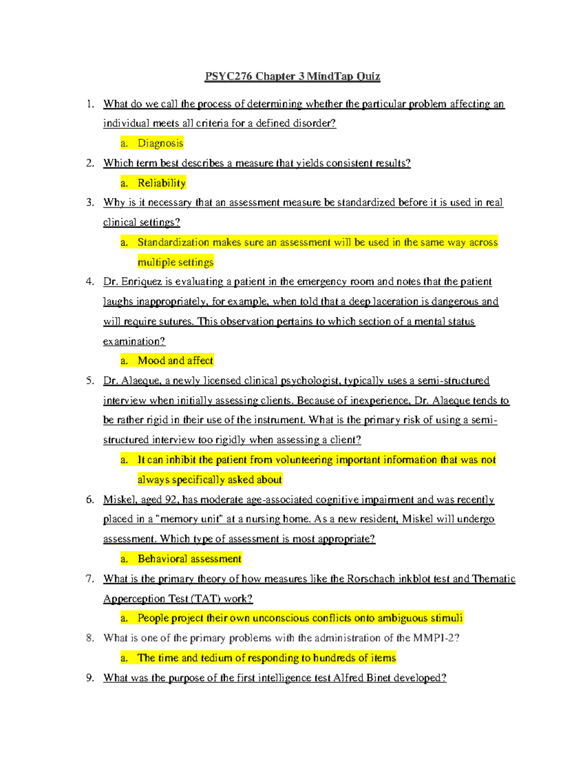 PSYC276Mintap CH 3Quiz - PSYC276 Chapter 3 MindTap Quiz What do we call ...