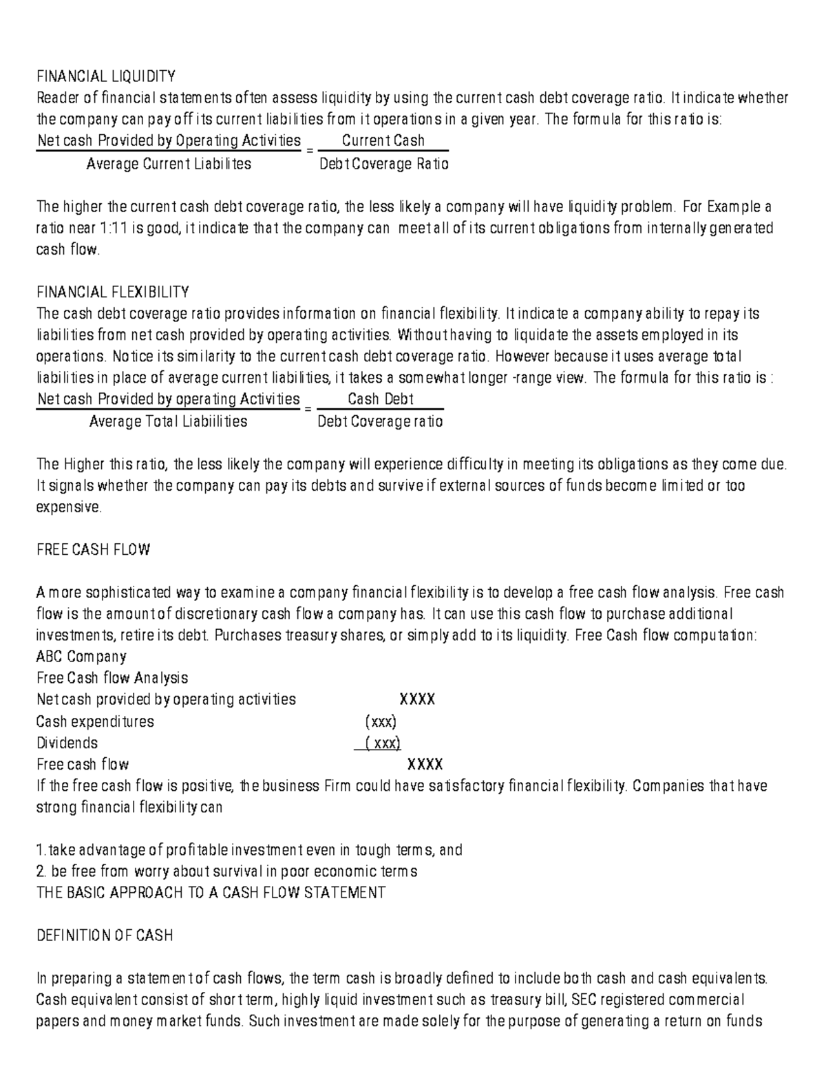 Finman notes - This is all about the cash flow analysis for BS ...
