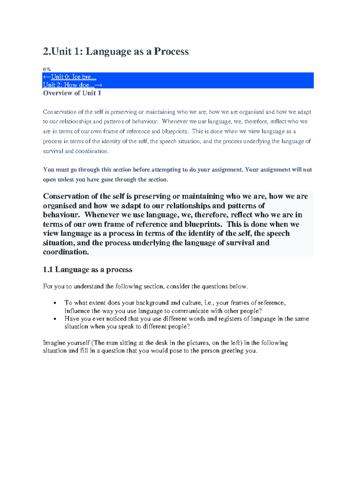 AFL1501 SG - GUIDELINES - 2 1: Language as a Process 0% Unit 0: Ice bre ...