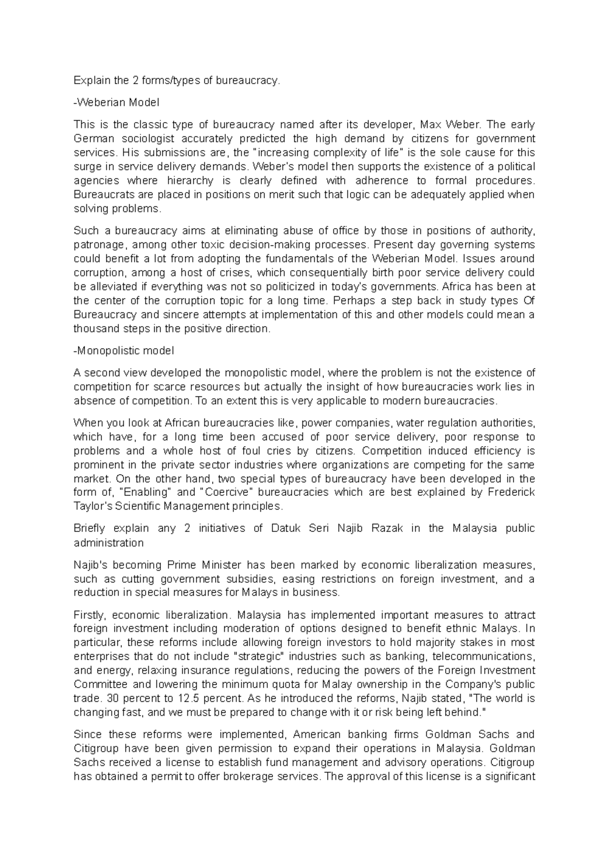 Jawapan PAD102 - BLABLABLAB - Explain the 2 forms/types of bureaucracy ...