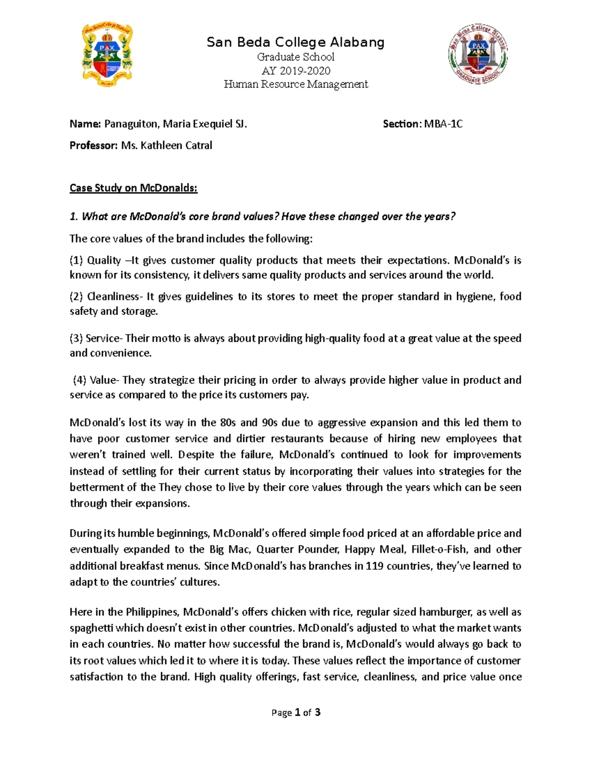 Case- Mc Donald's - Case- Mc Donald's - San Beda College Alabang ...