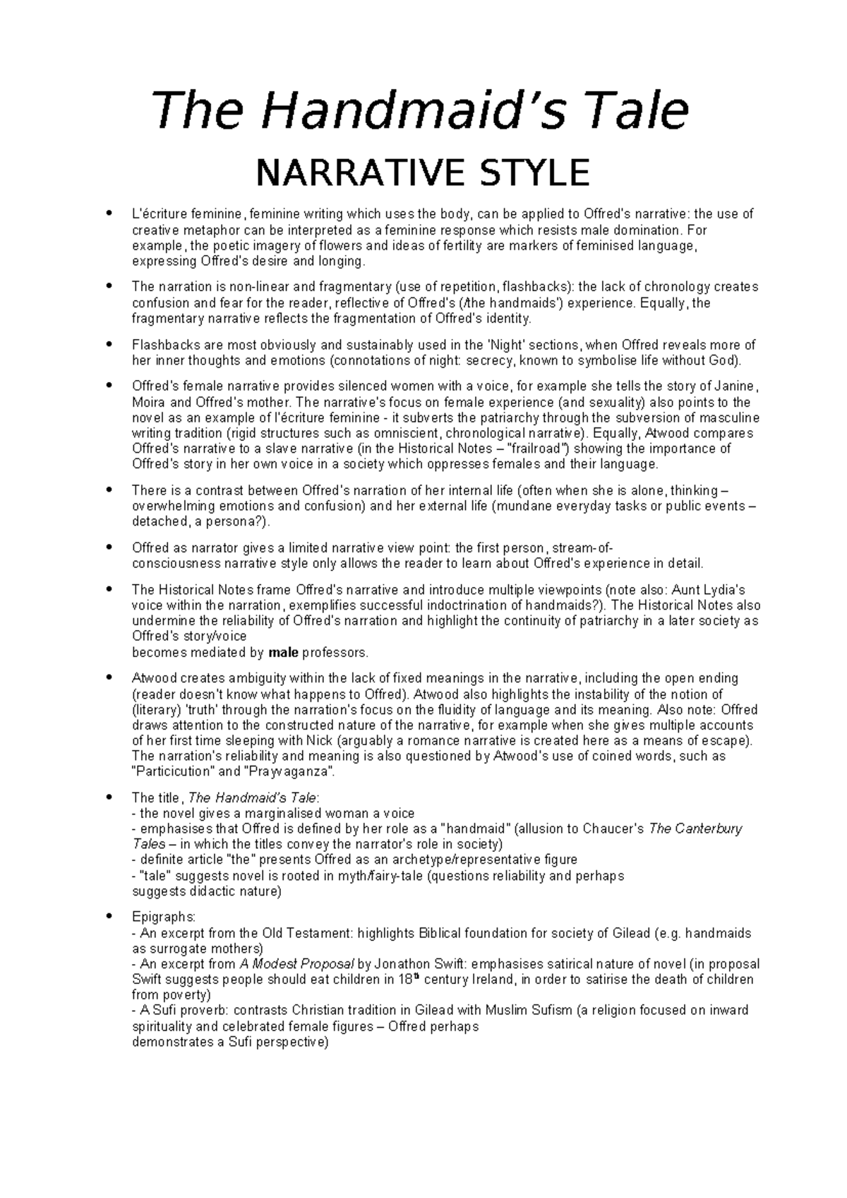 The Handmaids Tale Writers Methods - The Handmaid’s Tale NARRATIVE ...