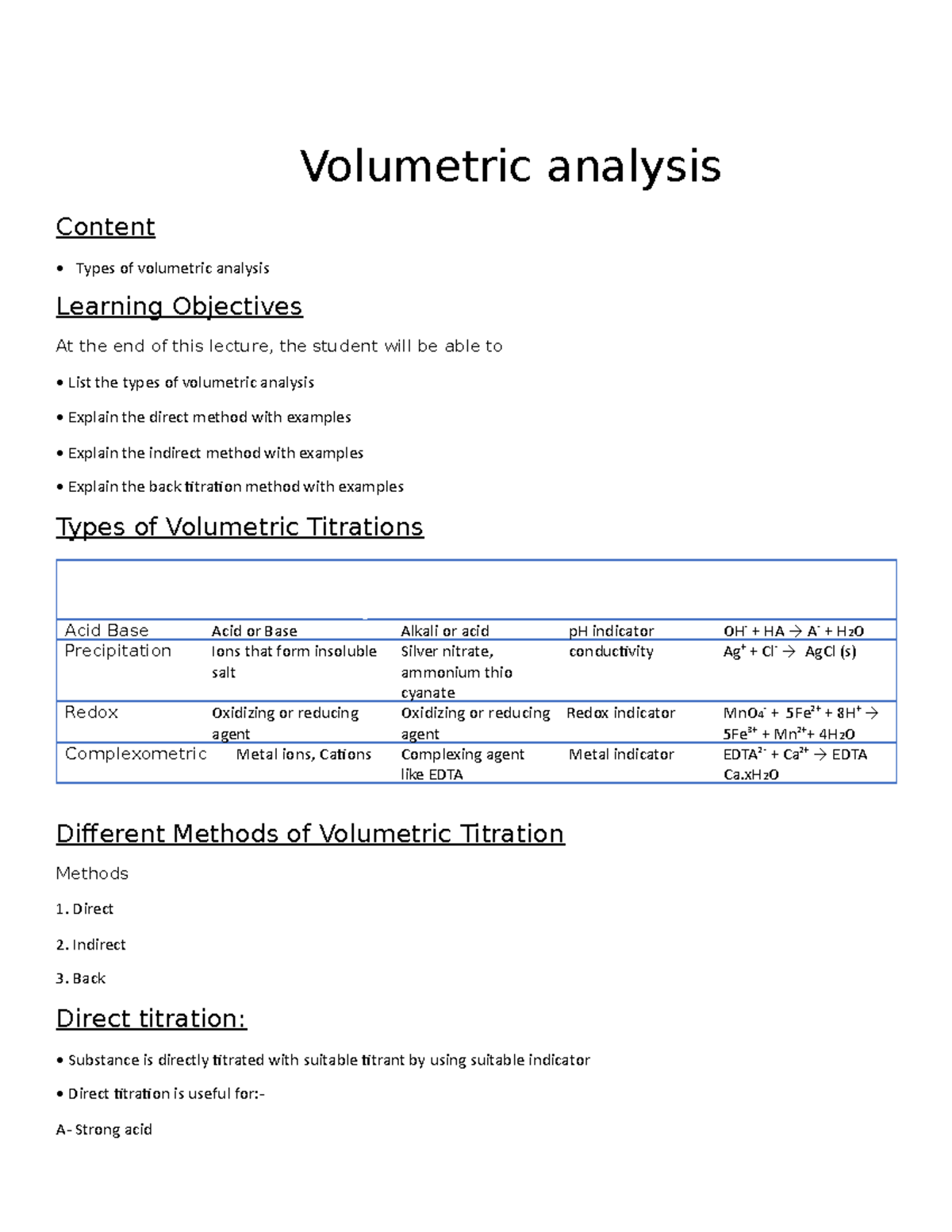 Chapter - 18 Volumetric analysis - Volumetric analysis Content Types of ...