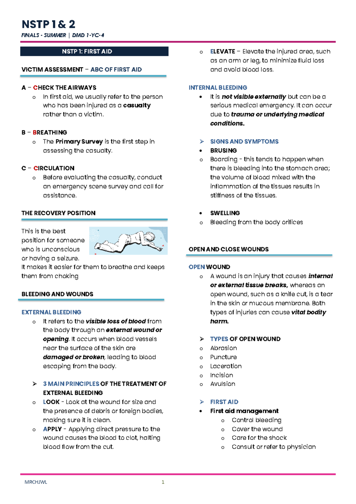 NSTP Finals - ……. - NSTP 1 & 2 FINALS - SUMMER | DMD 1-YC- 4 NSTP 1: FIRST AID VICTIM ASSESSMENT ...