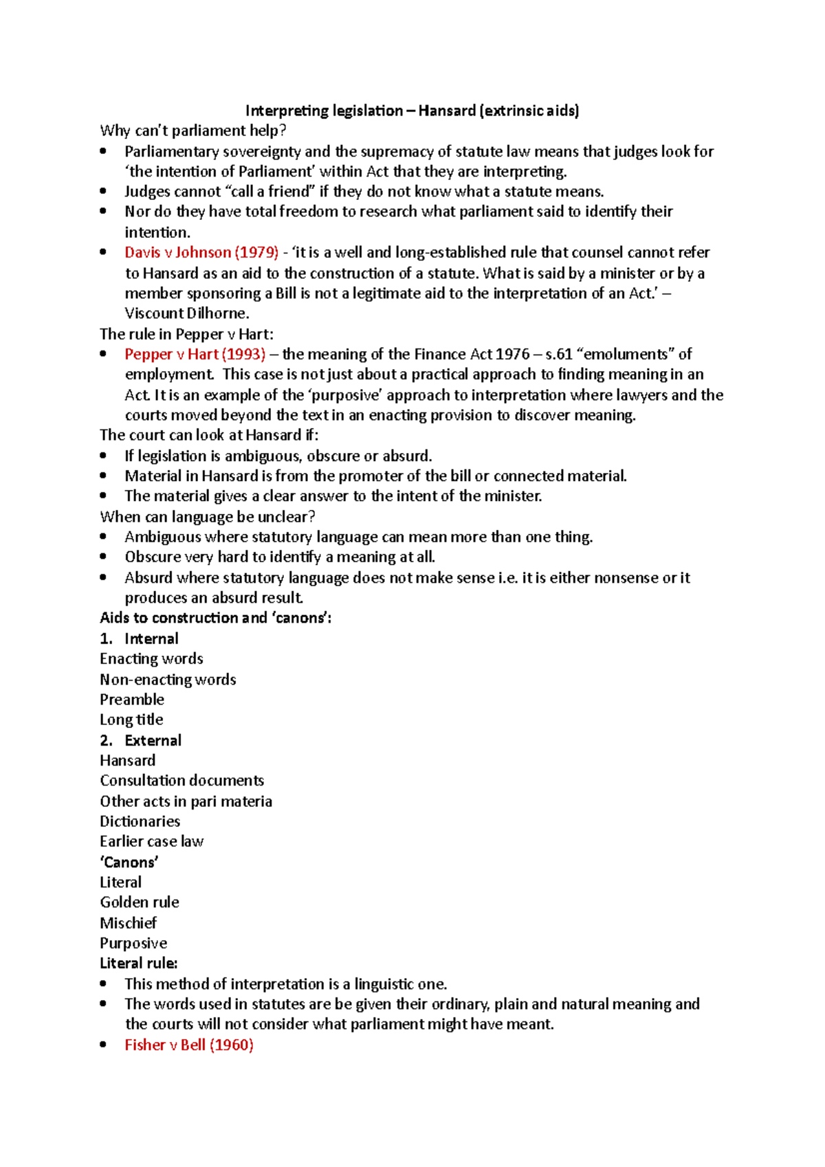 English Legal System - Interpreting Legislation - Interpreting ...