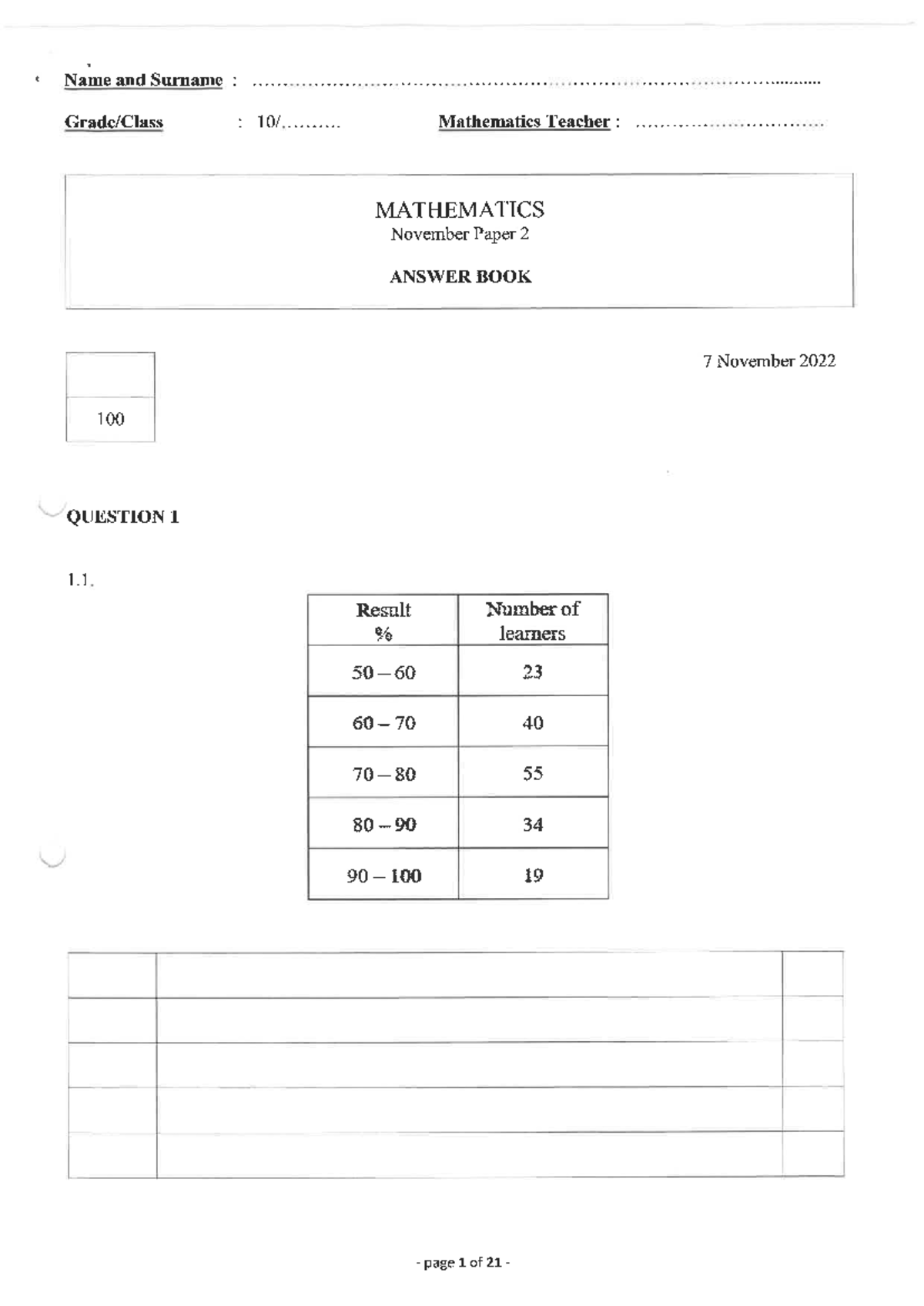 2022 Grade 10 Maths November Paper 2 Answer Book - Studocu