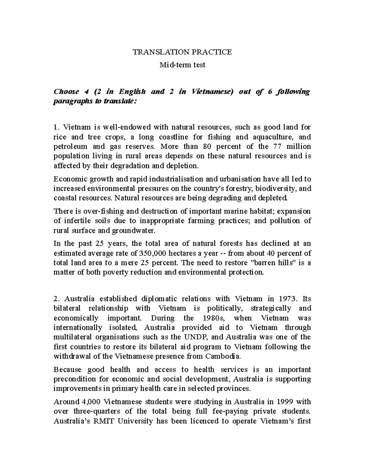 De thi giua ki bien dich 1 - TRANSLATION PRACTICE Mid-term test Choose ...