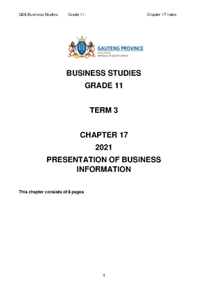 2021 Business Studies Grade 11 Notes TERM 3 Chapter 14-1 - BUSINESS ...