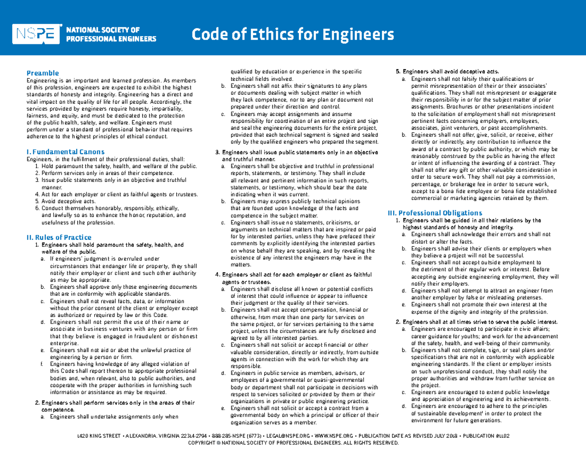 Nspecodeof Ethicsfor Engineers LEAP - Code of Ethics for Engineers ...