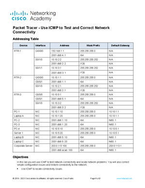Packet Tracer - Troubleshoot Connectivity Issues - Addressing Table Device Interface IP Address ...