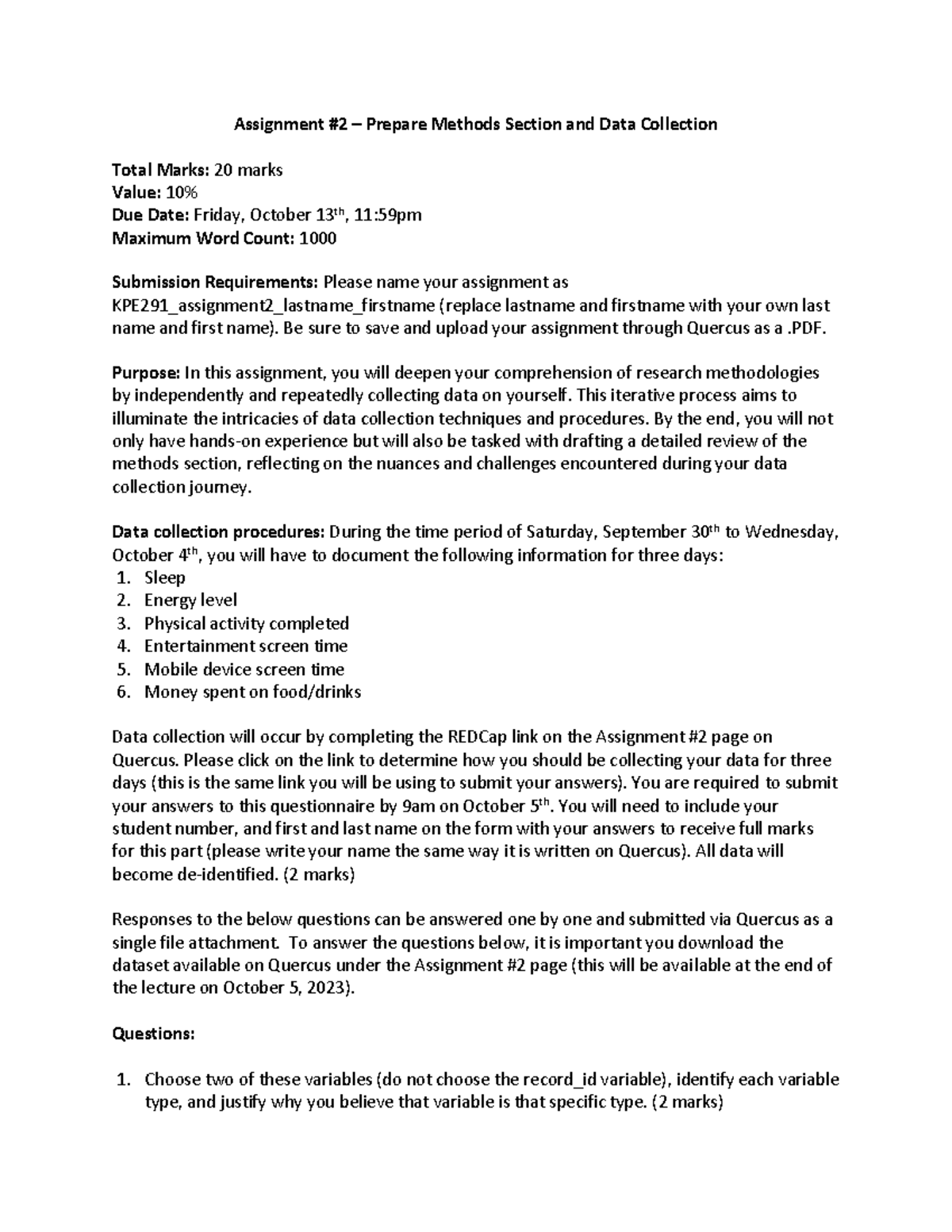 Assignment 2 Instructions post - Assignment #2 – Prepare Methods ...