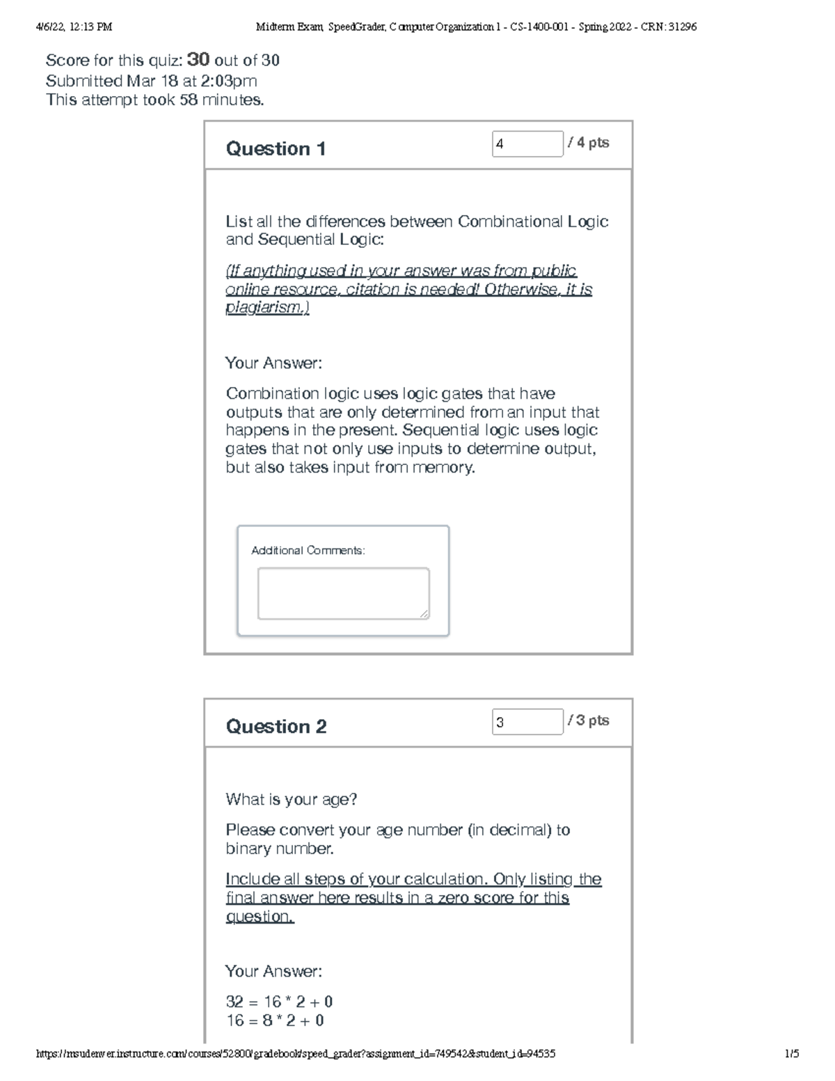 Midterm - dfad - Score for this quiz: 30 out of 30 Submitted Mar 18 at ...