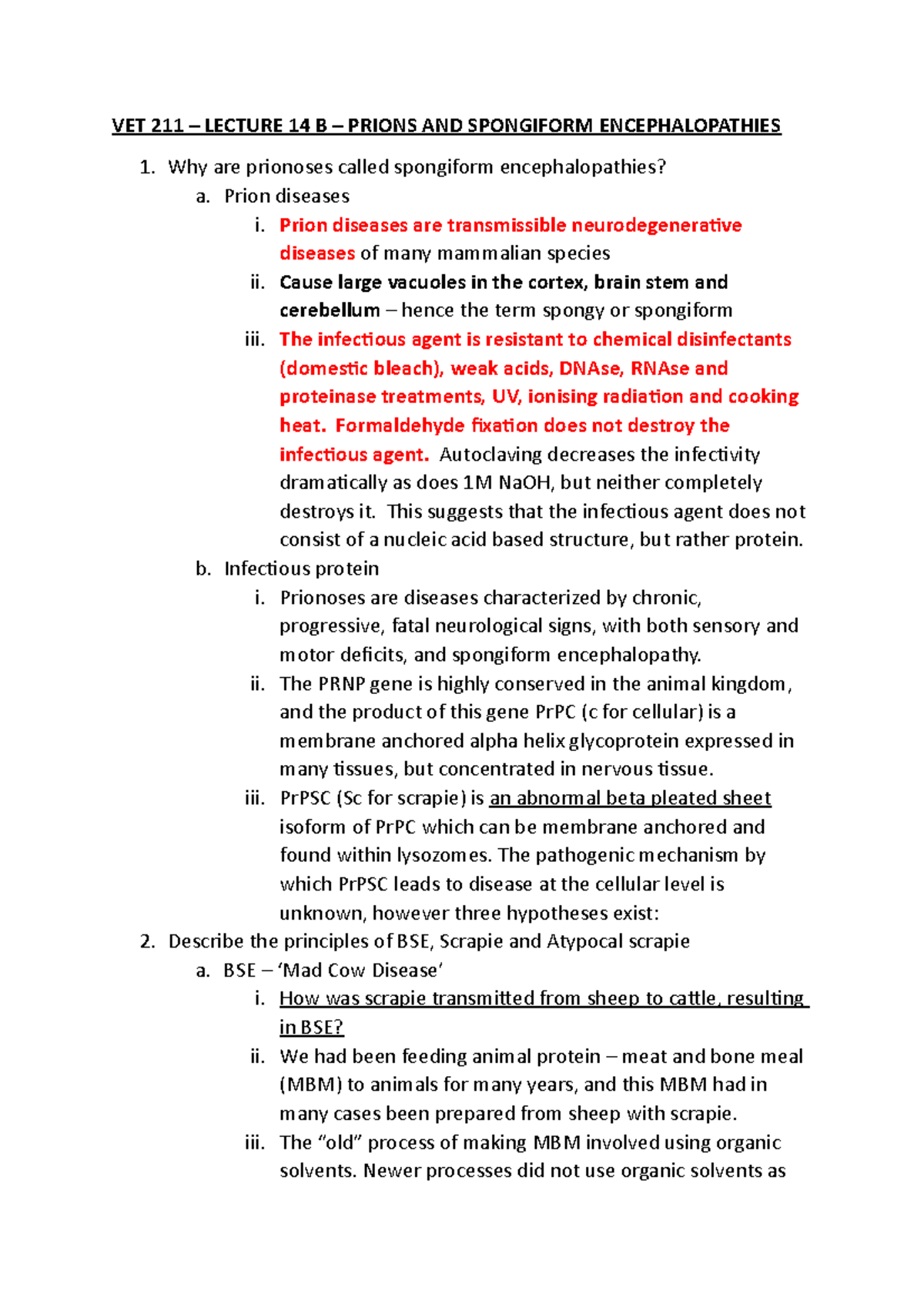 Lecture 14B - Virology - VET 211 – LECTURE 14 B – PRIONS AND SPONGIFORM ...