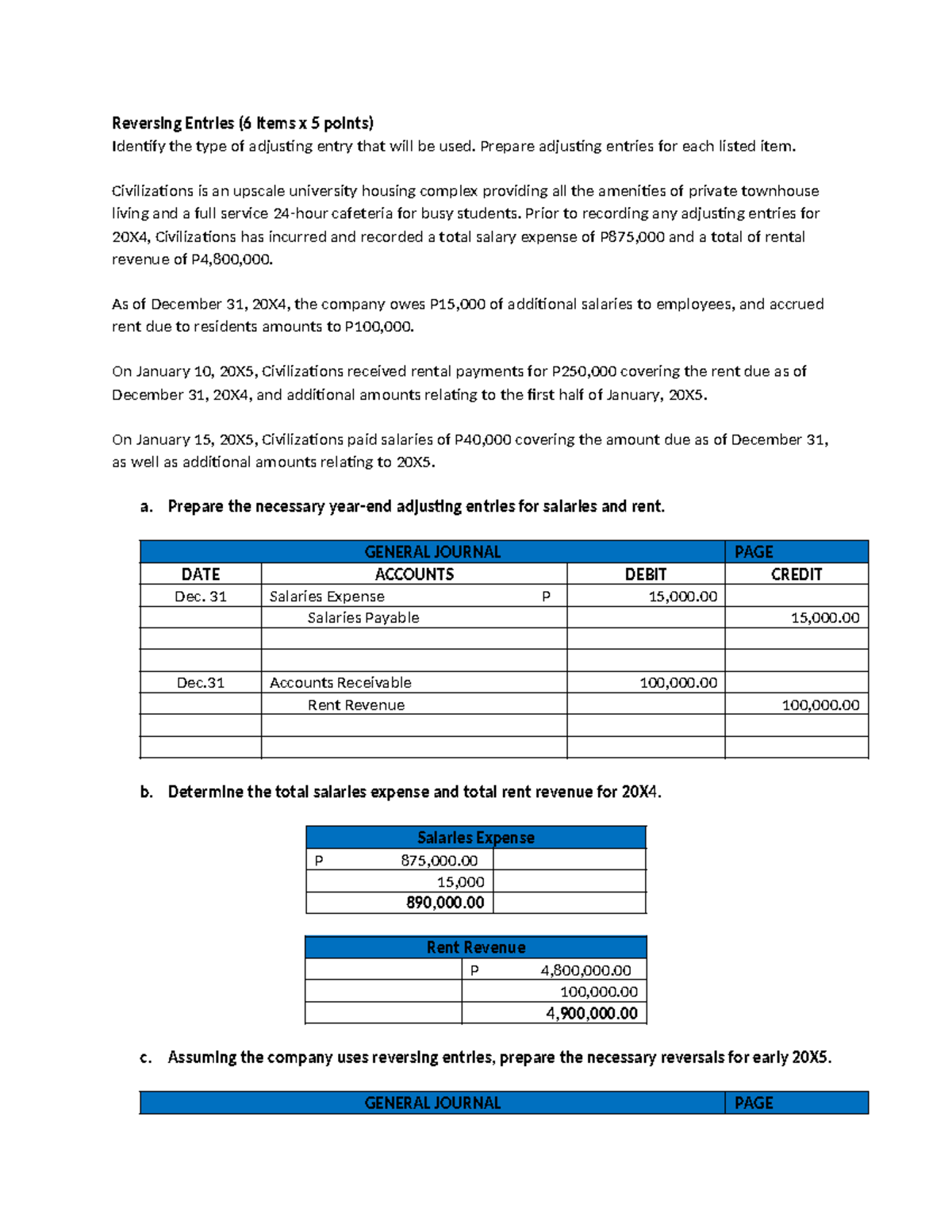 04 Activity 1 Basic Accounting - Reversing Entries (6 items x 5 points ...